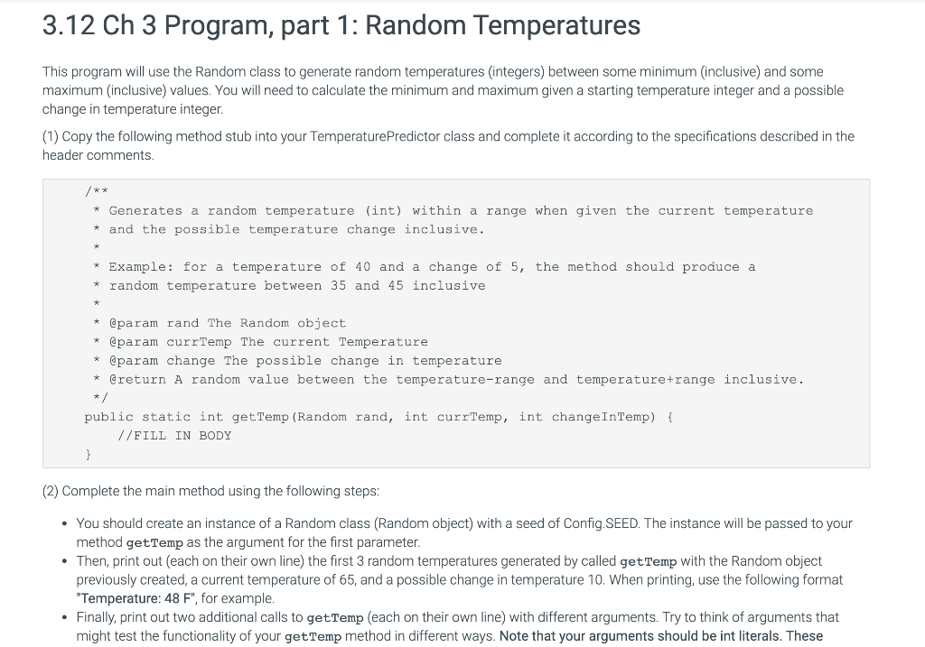 Solved 3.12 Ch 3 Program, part 1: Random Temperatures This | Chegg.com