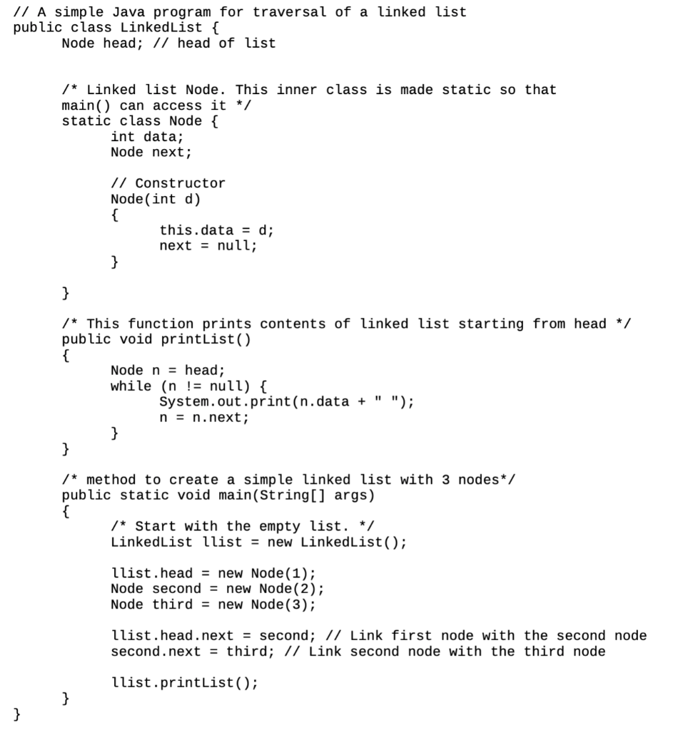Solved • Starter code: Linked List.java Same starter code as | Chegg.com