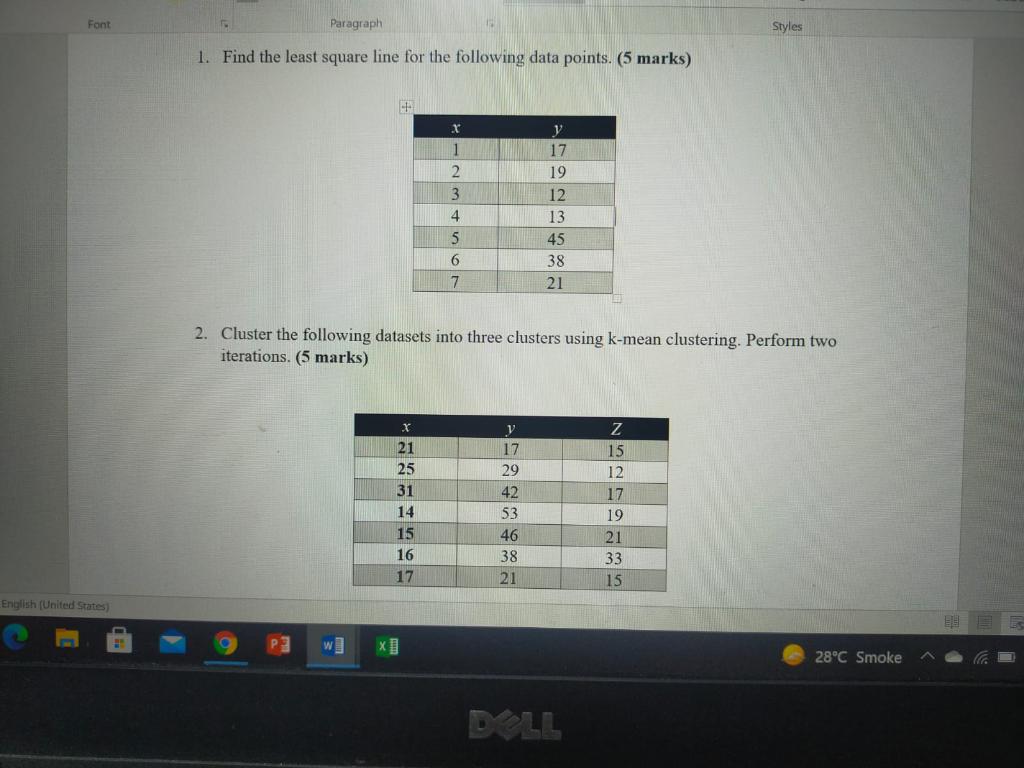 Solved Font Paragraph Styles 1 Find The Least Square Line 