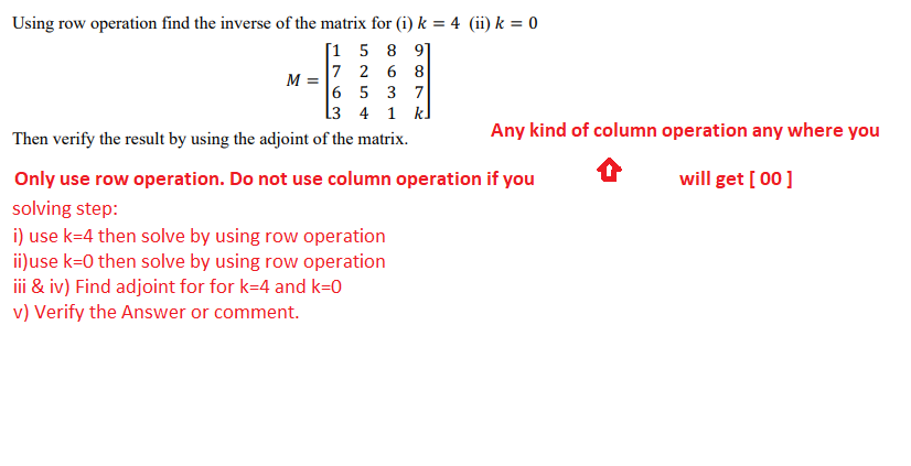 Solved M= Using row operation find the inverse of the matrix | Chegg.com