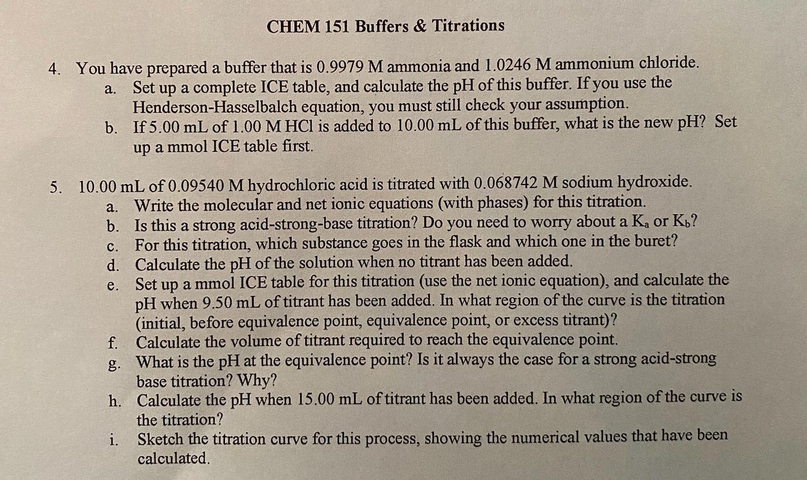 Solved CHEM 151 Buffers & Titrations a. 4. You have prepared | Chegg.com