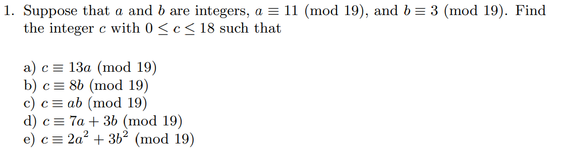 Solved 1. Suppose that a and b are integers, a = 11 (mod | Chegg.com