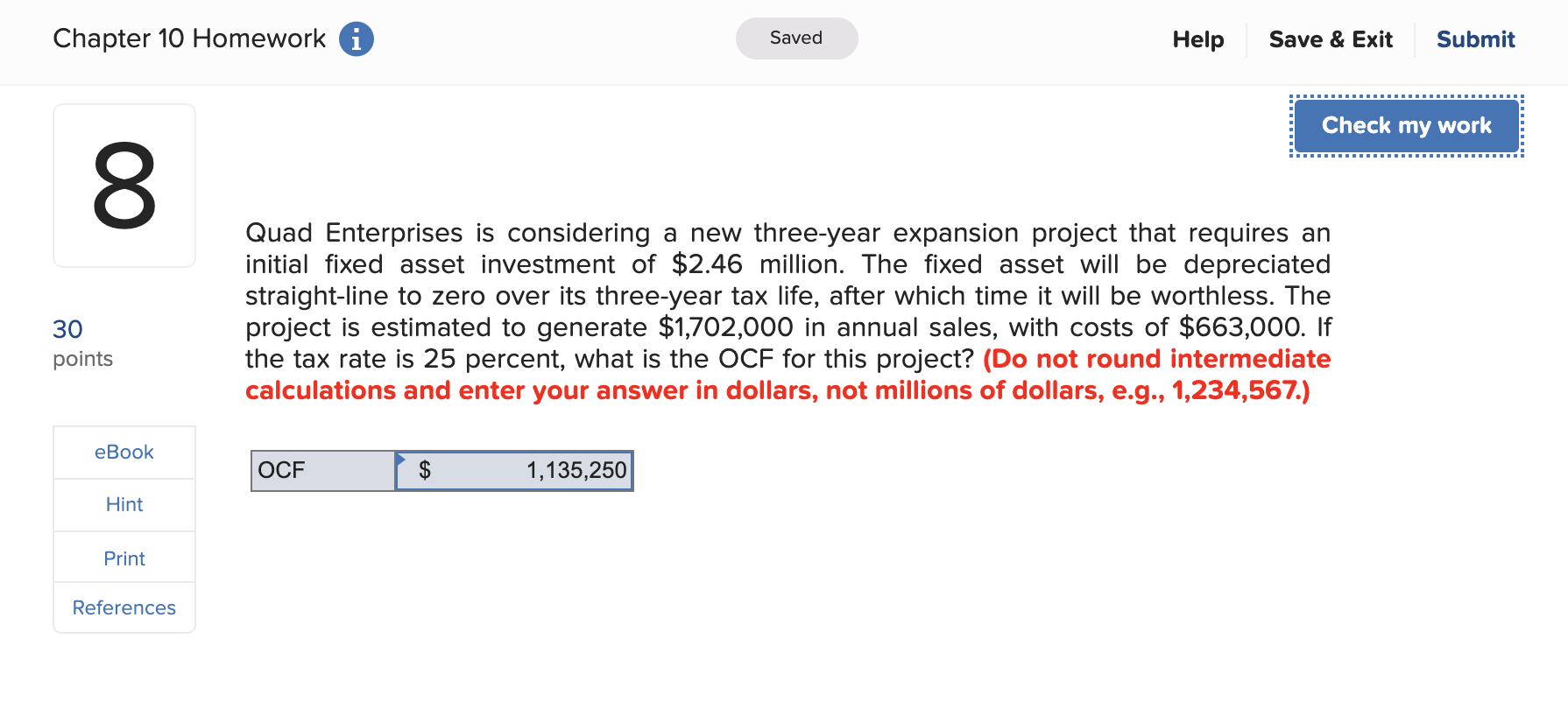 Solved Chapter 10 Homework A Saved Help Save & Exit Submit | Chegg.com