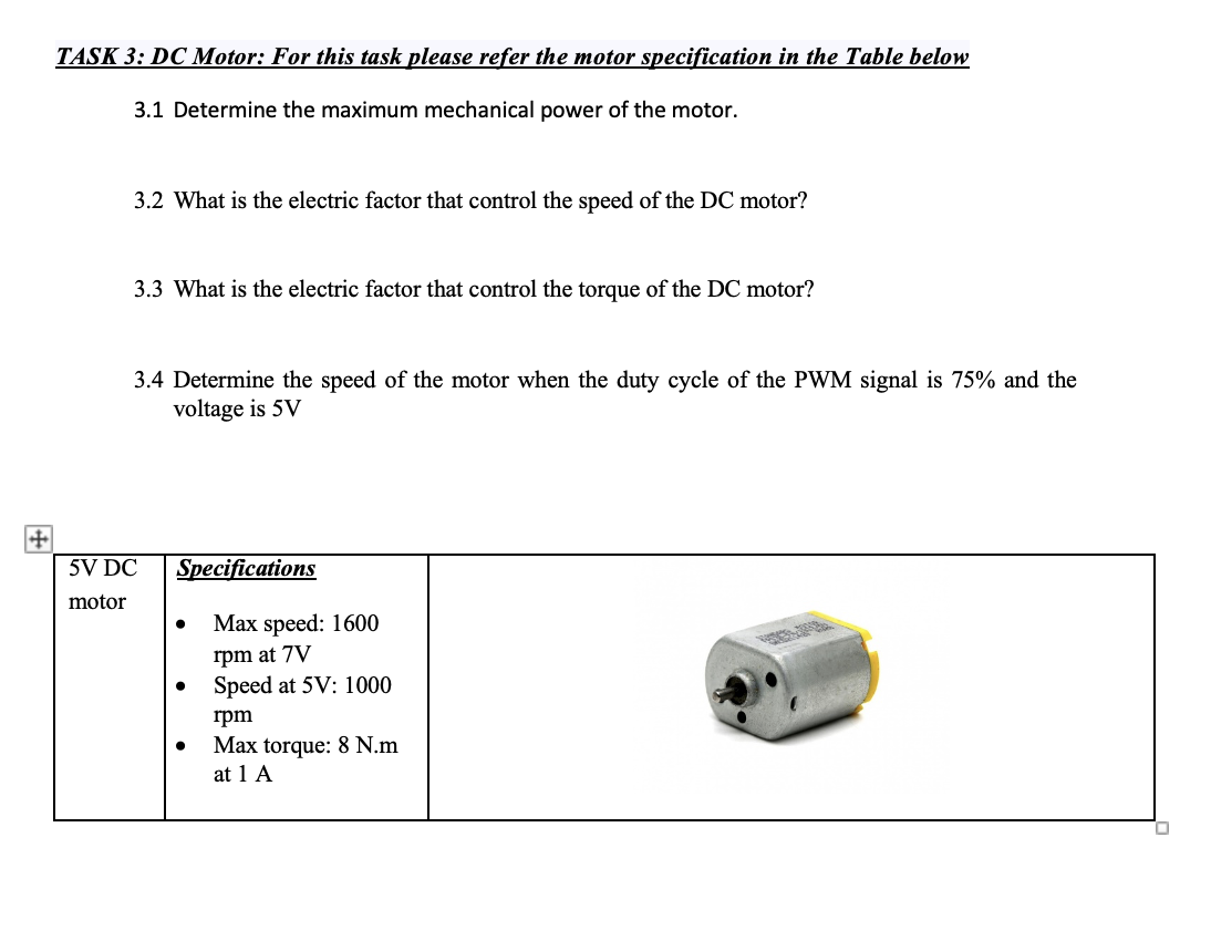 Solved SK 3: DC Motor: For this task please refer the motor | Chegg.com