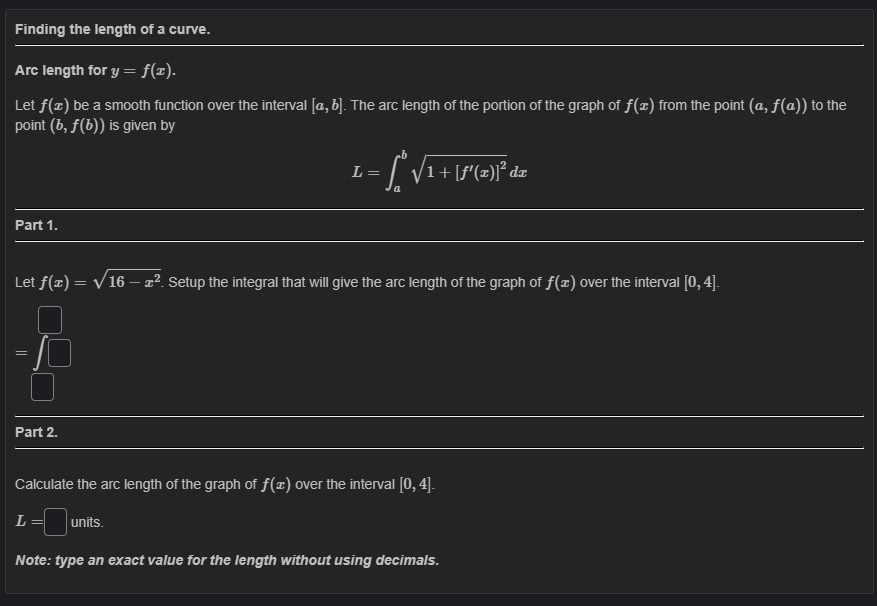 Solved Finding the length of a curve. Arc length for y = | Chegg.com