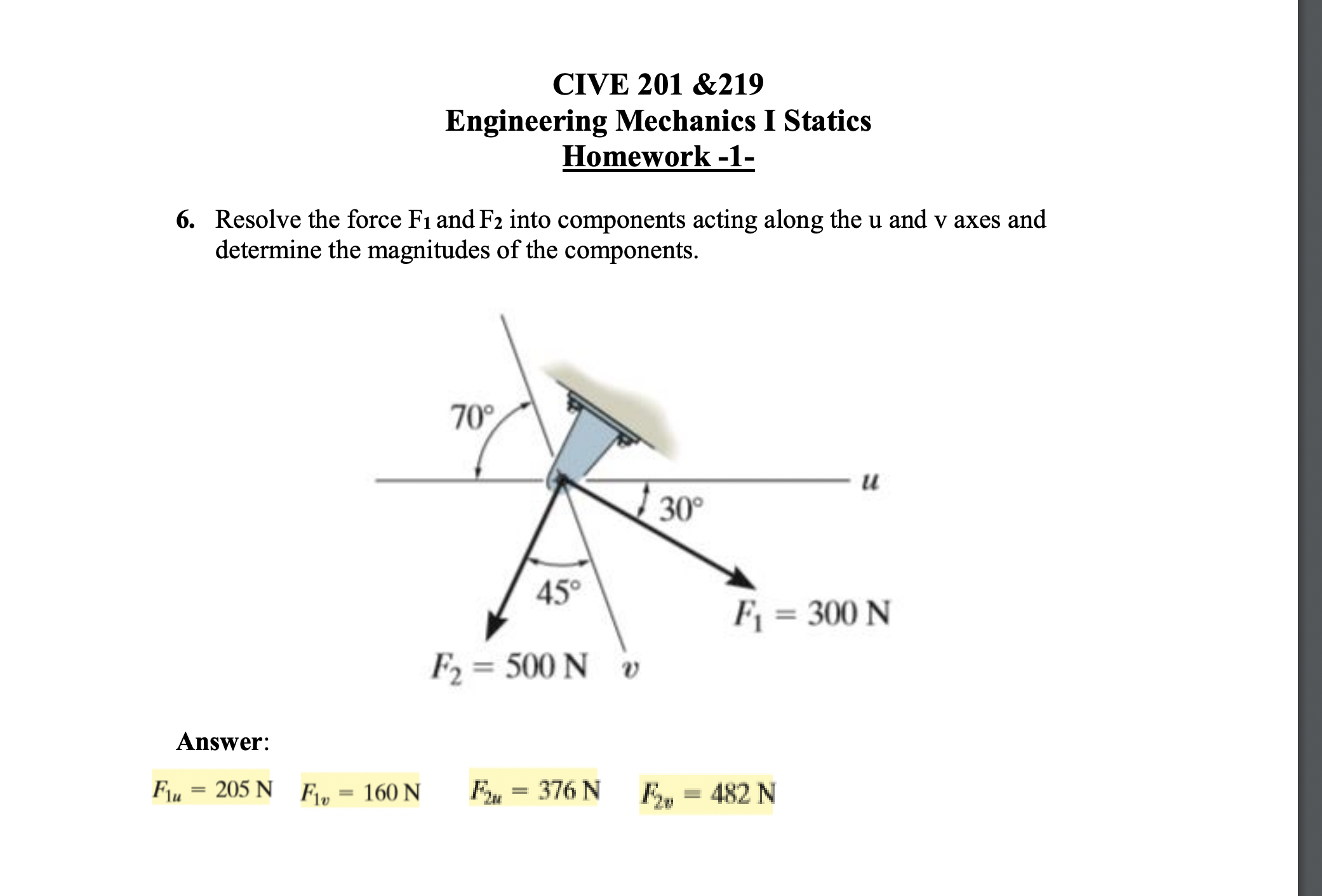 Solved 6. Resolve the force F1 and F2 into components acting | Chegg.com