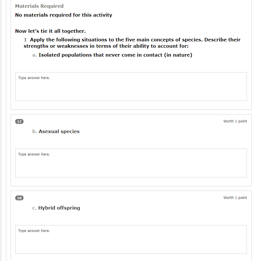 Solved 12 Worth 1 point Activity 4: Reproductive Isolation | Chegg.com
