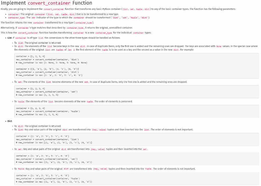Solved Mplement Convertcontainer Function Container The 5921