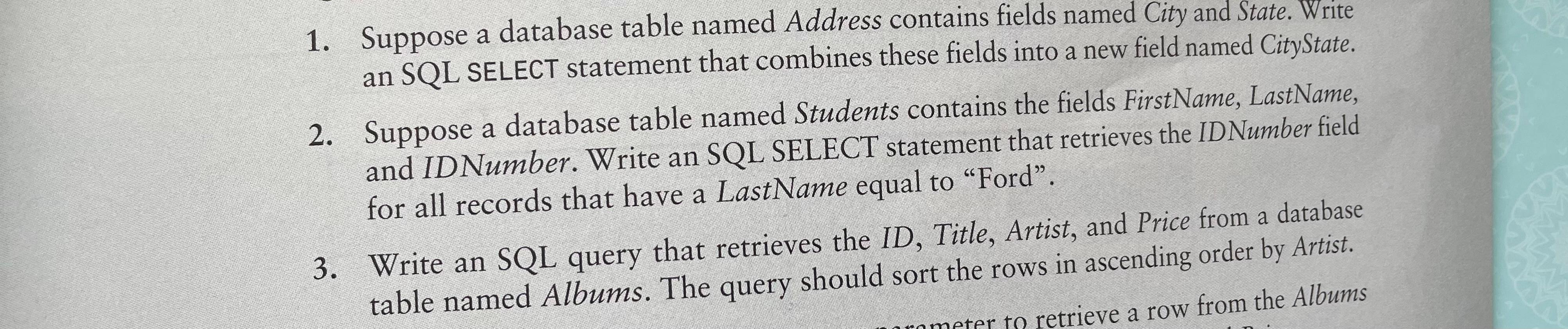 Solved 1 Suppose A Database Table Named Address Contains 