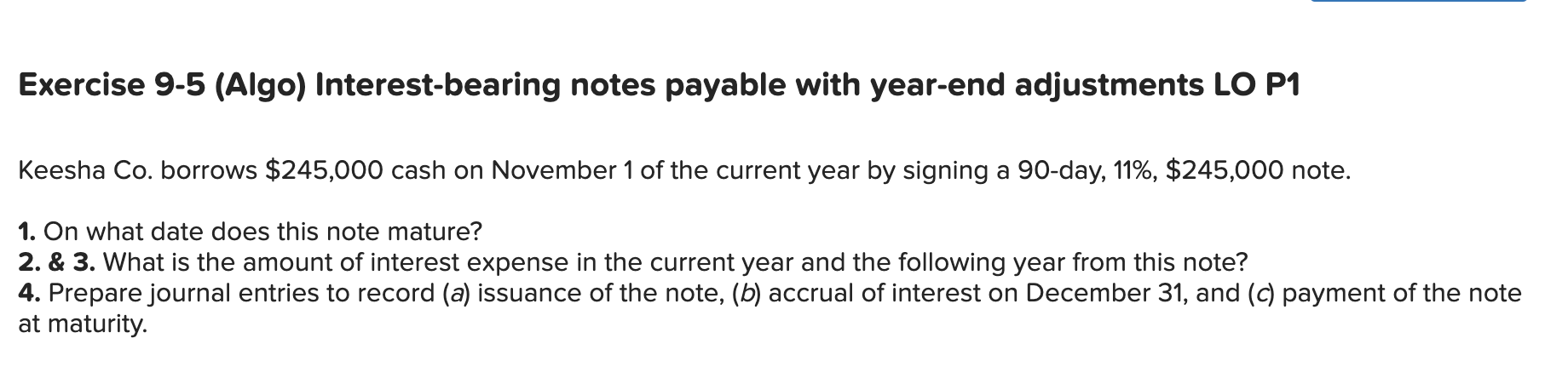 Solved Exercise 9-5 (Algo) Interest-bearing notes payable | Chegg.com