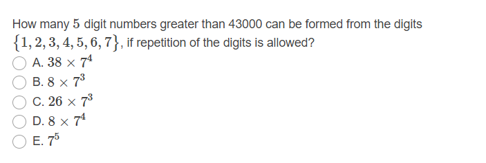 Solved How many 5 digit numbers greater than 43000 can be | Chegg.com