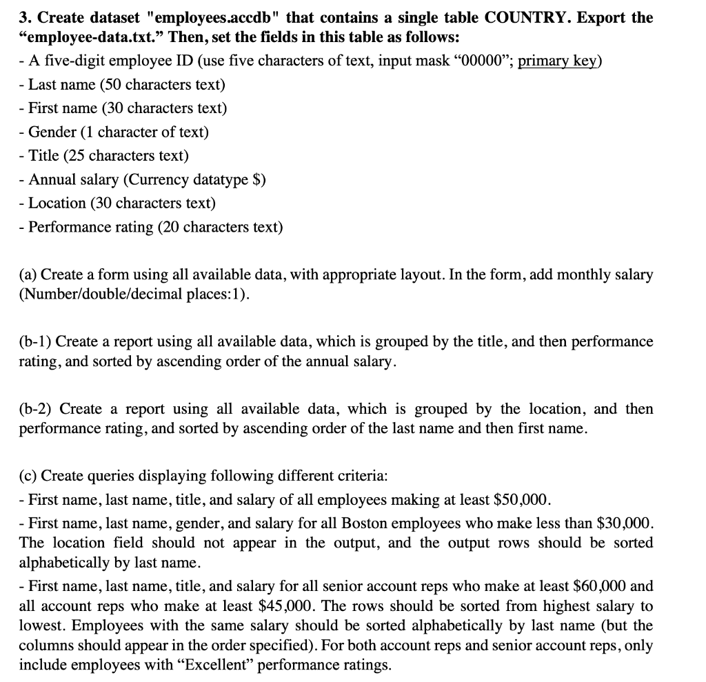 Solved 1. Create dataset "countries.accdb" that contains a | Chegg.com
