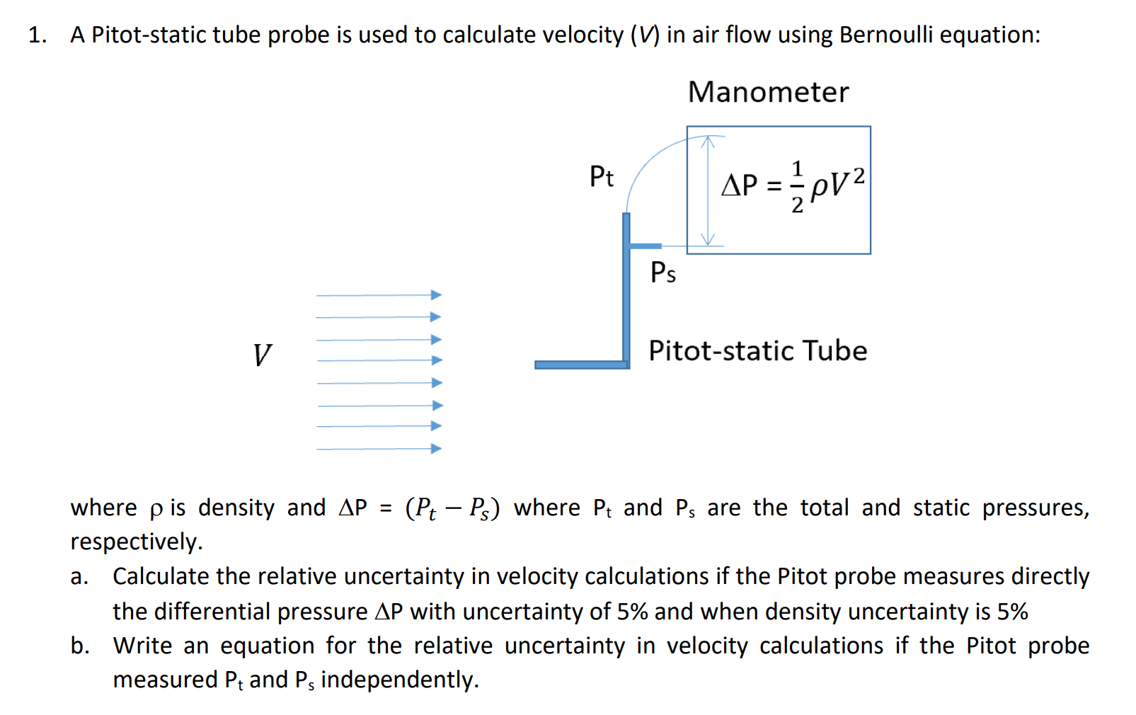 Solved 1. A Pitot-static tube probe is used to calculate | Chegg.com Solved 1. A Pitot-static tube probe is used to calculate | Chegg.com