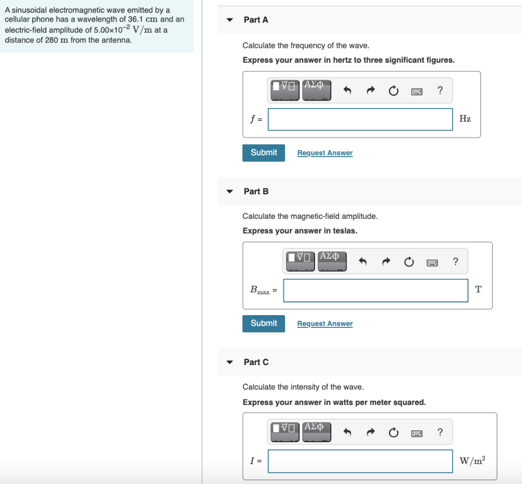 Solved Part A A sinusoidal electromagnetic wave emitted by a | Chegg.com