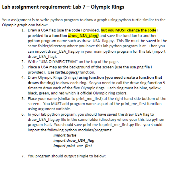 Lab assignment requirement: Lab 7 - Olympic Rings | Chegg.com