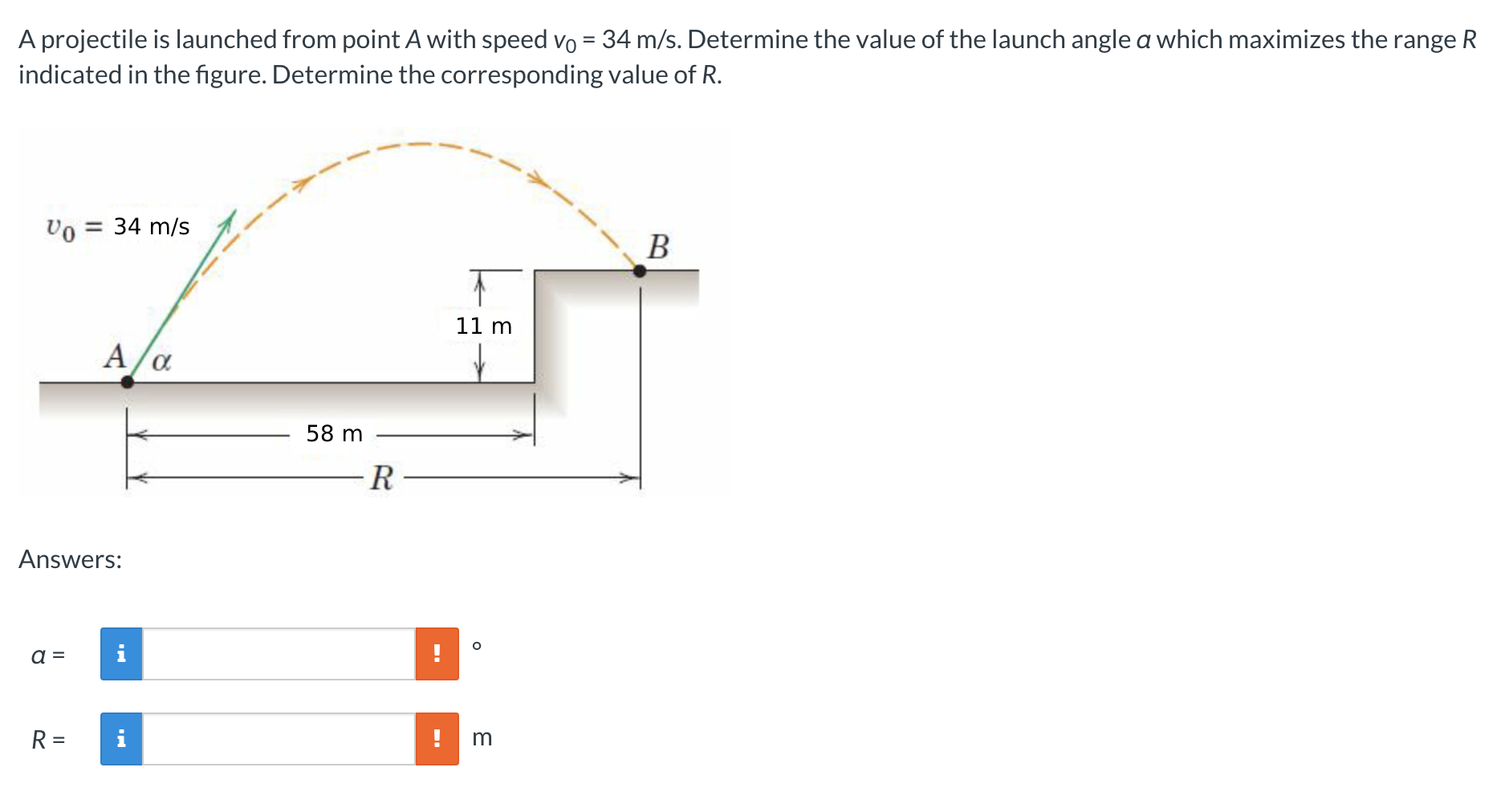 Solved A projectile is launched from point A with speed | Chegg.com