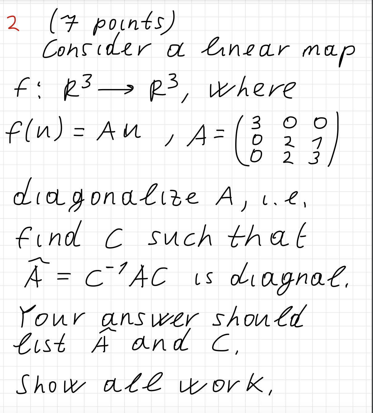 Solved 2 (7 points) consider a linear map f:R3→R3, where | Chegg.com