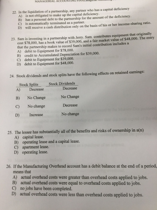 Solved In the liquidation of a partnership, any partner who | Chegg.com