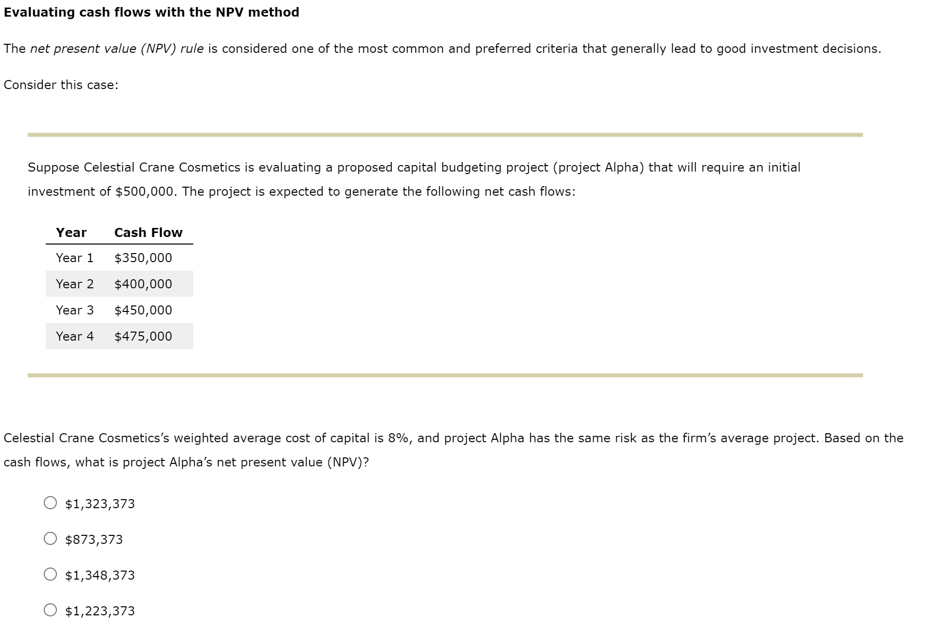 Solved Evaluating cash flows with the NPV method The net | Chegg.com