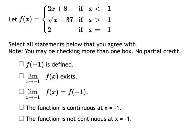 Solved Let f(x)={2x+8 if x -12 if x=-1Select | Chegg.com