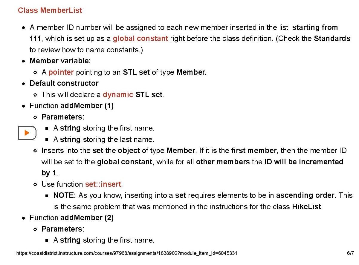 Class MemberList • A member ID number will be | Chegg.com