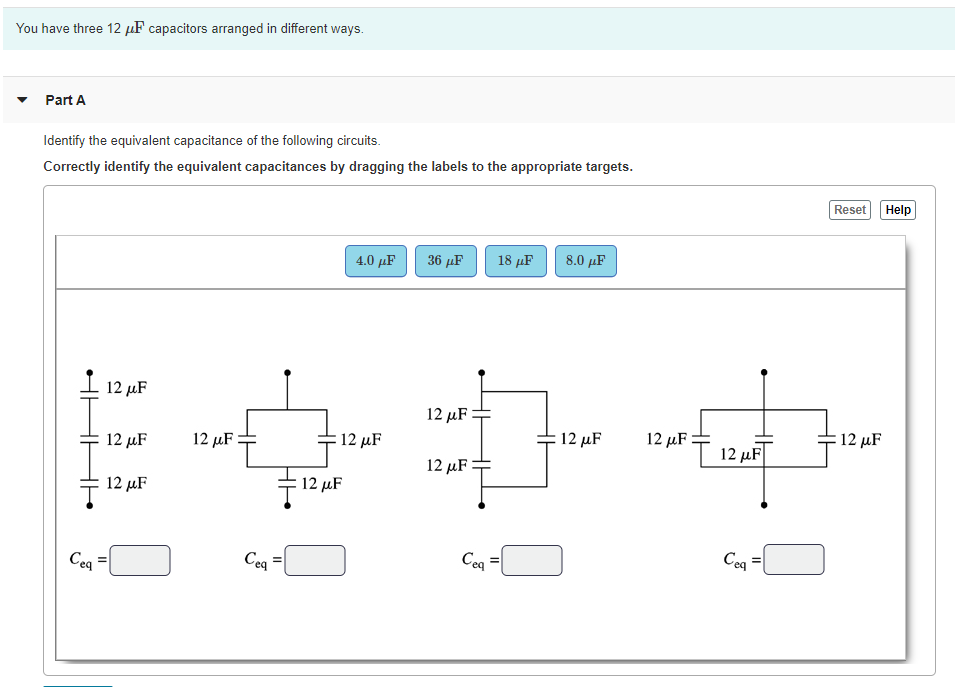 Solved You have three 12 uF capacitors arranged in different | Chegg.com