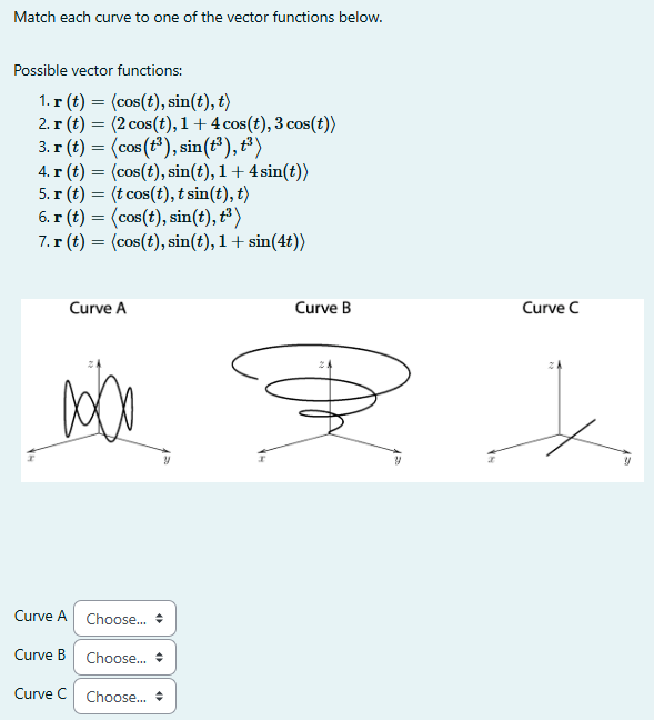 Solved Match each curve to ﻿one of ﻿the vector functions | Chegg.com
