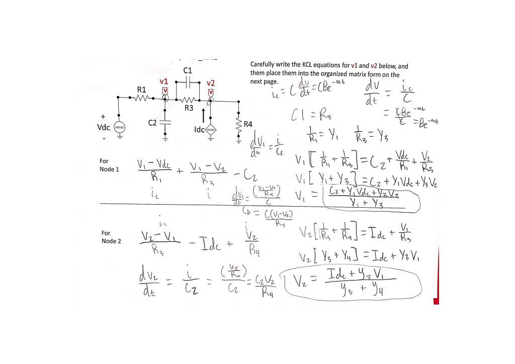 Solved C1 R1 V2 V Carefully write the KCL equations for v1 | Chegg.com