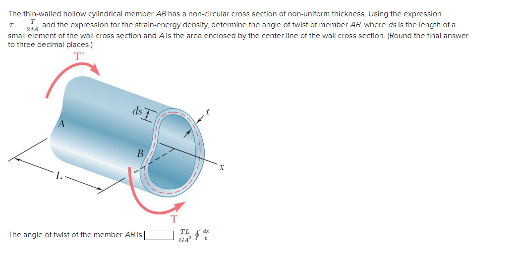 Solved The thin-walled hollow cylindrical member AB has a | Chegg.com