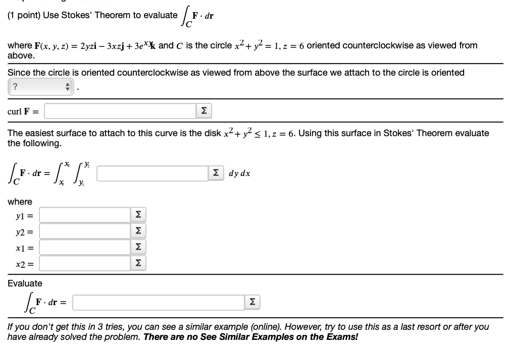 Solved (1 point) Use Stokes' Theorem to evaluate ∫CF⋅dr | Chegg.com