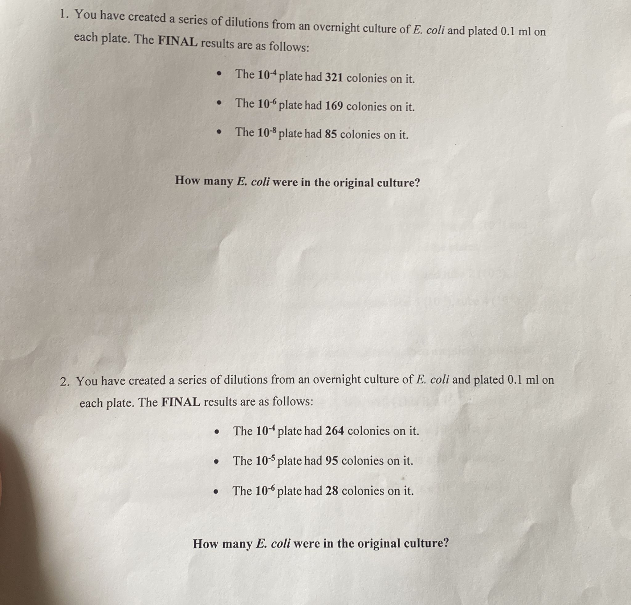 Solved Enumeration of Bacteria in a Culture using the | Chegg.com