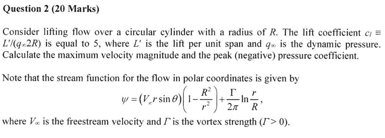 Solved Question 2 (20 ﻿Marks)Consider lifting flow over a | Chegg.com