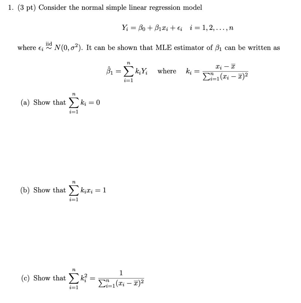 Solved 1. (3 pt) Consider the normal simple linear | Chegg.com