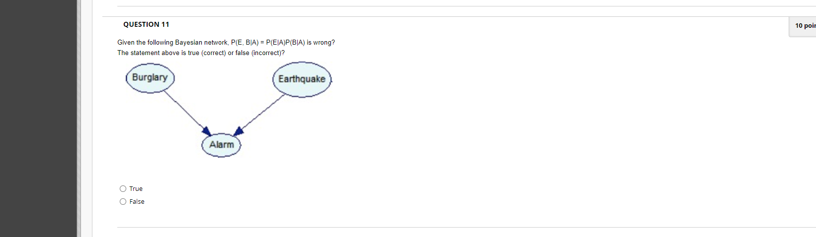 Solved QUESTION 11 10 poir Given the following Bayesian | Chegg.com