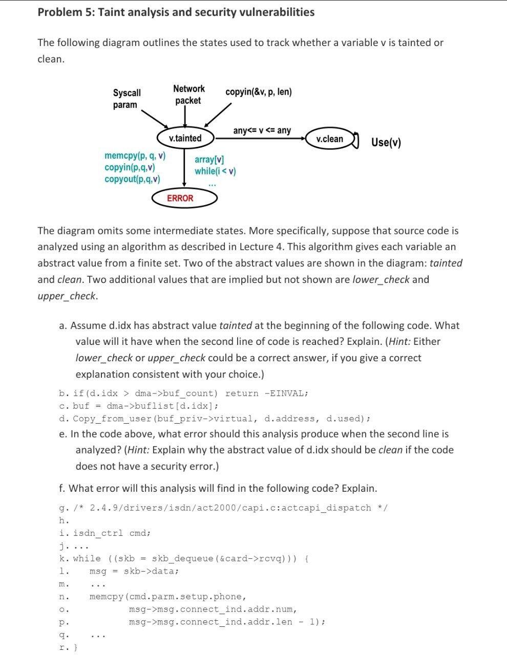 Problem 5: Taint analysis and security | Chegg.com