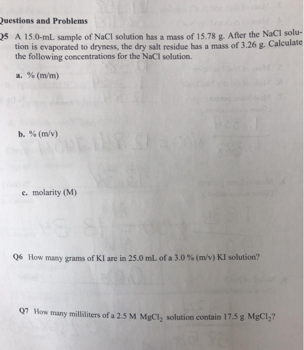 Solved uestions and Problems 5 A 15.0-mL sample of NaCI | Chegg.com
