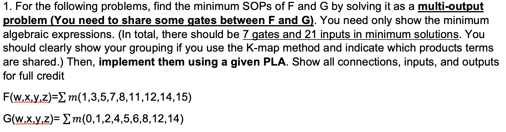 Solved 1. For the following problems, find the minimum SOPs | Chegg.com