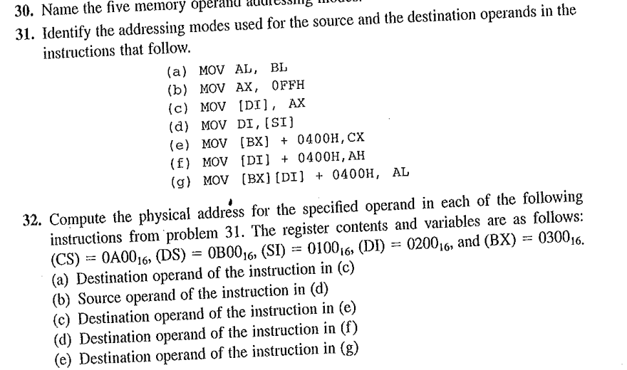 Solved 31. Identify the addressing modes used for the source | Chegg.com