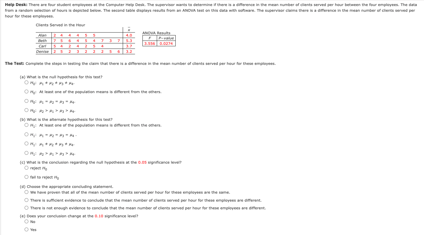 Solved Help Desk: There are four student employees at the | Chegg.com