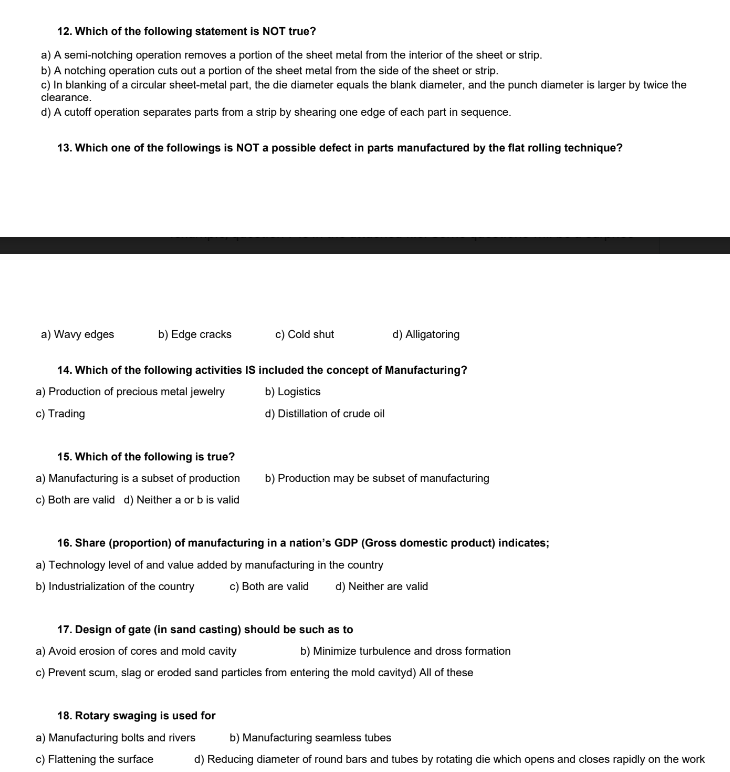 Solved 12. Which of the following statement is NOT true? a) | Chegg.com