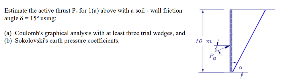 Solved Estimate the active thrust Pa ﻿for 1(a) ﻿above with a | Chegg.com