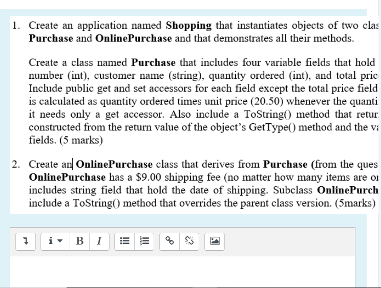 Solved 1. Create an application named Shopping that | Chegg.com