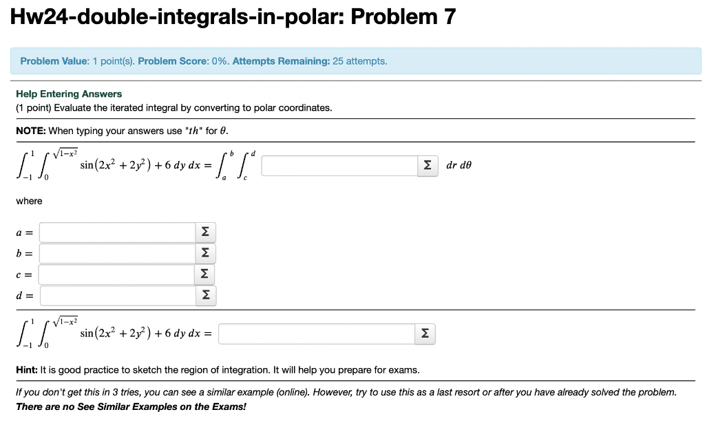Solved Hw24-double-integrals-in-polar: Problem 7 Problem | Chegg.com