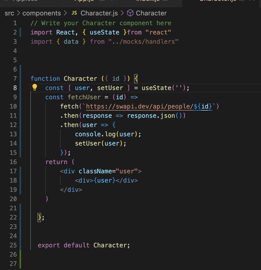 Solved how can I get info (characters data from handlers.js) | Chegg.com