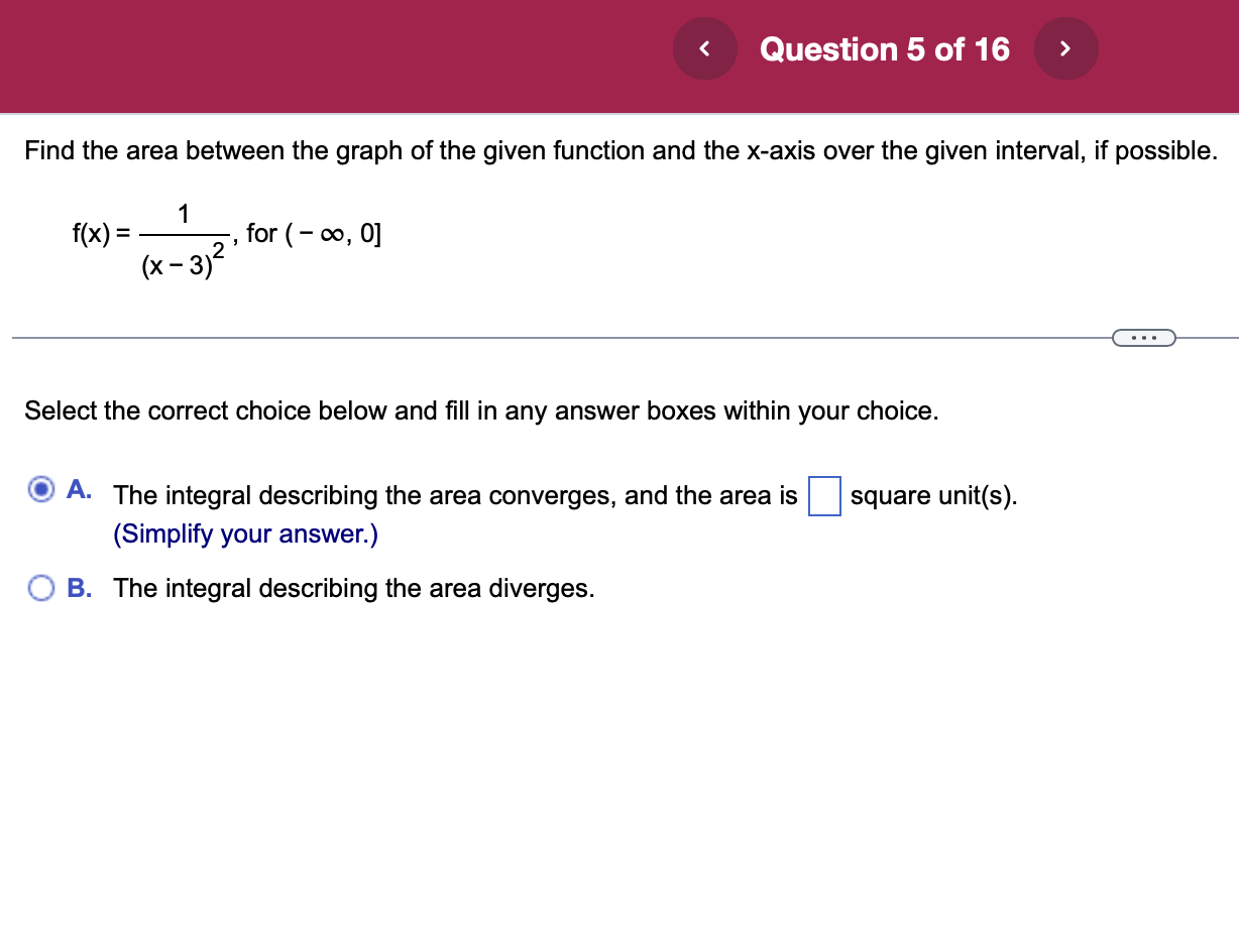 Solved Find the area between the graph of the given function | Chegg.com