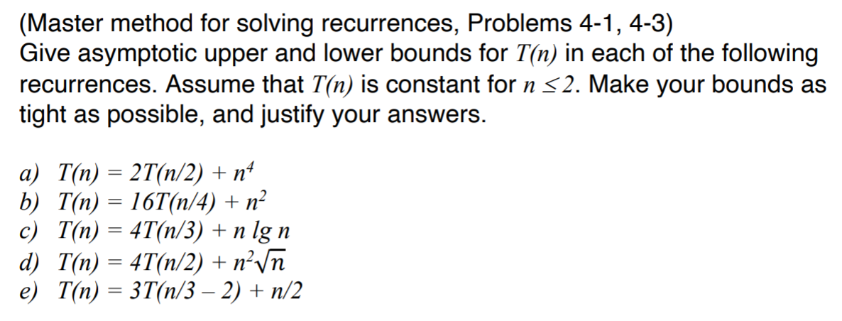 Solved Master Method For Solving Recurrences Problems 4 1