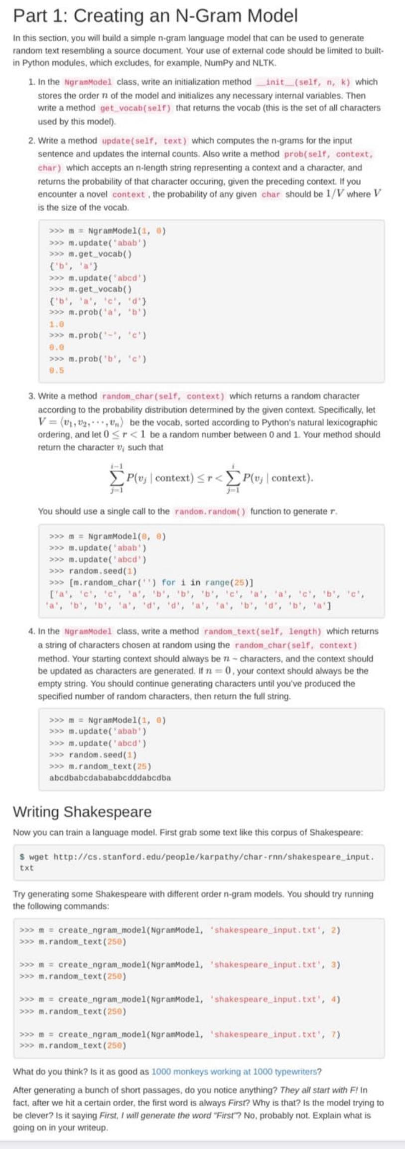 Solved Final Project N-Gram Language Models In the textbook, | Chegg.com