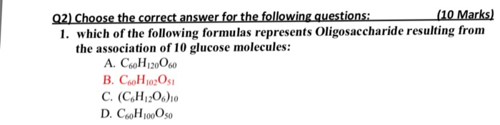 Solved Q2) Choose the correct answer for the following | Chegg.com