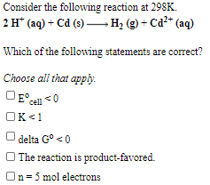 Solved Consider the following reaction at 298K. Cu²+ (aq) | Chegg.com