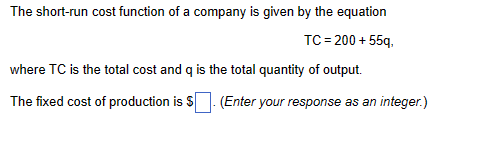 Solved The short-run cost function of a company is given by | Chegg.com